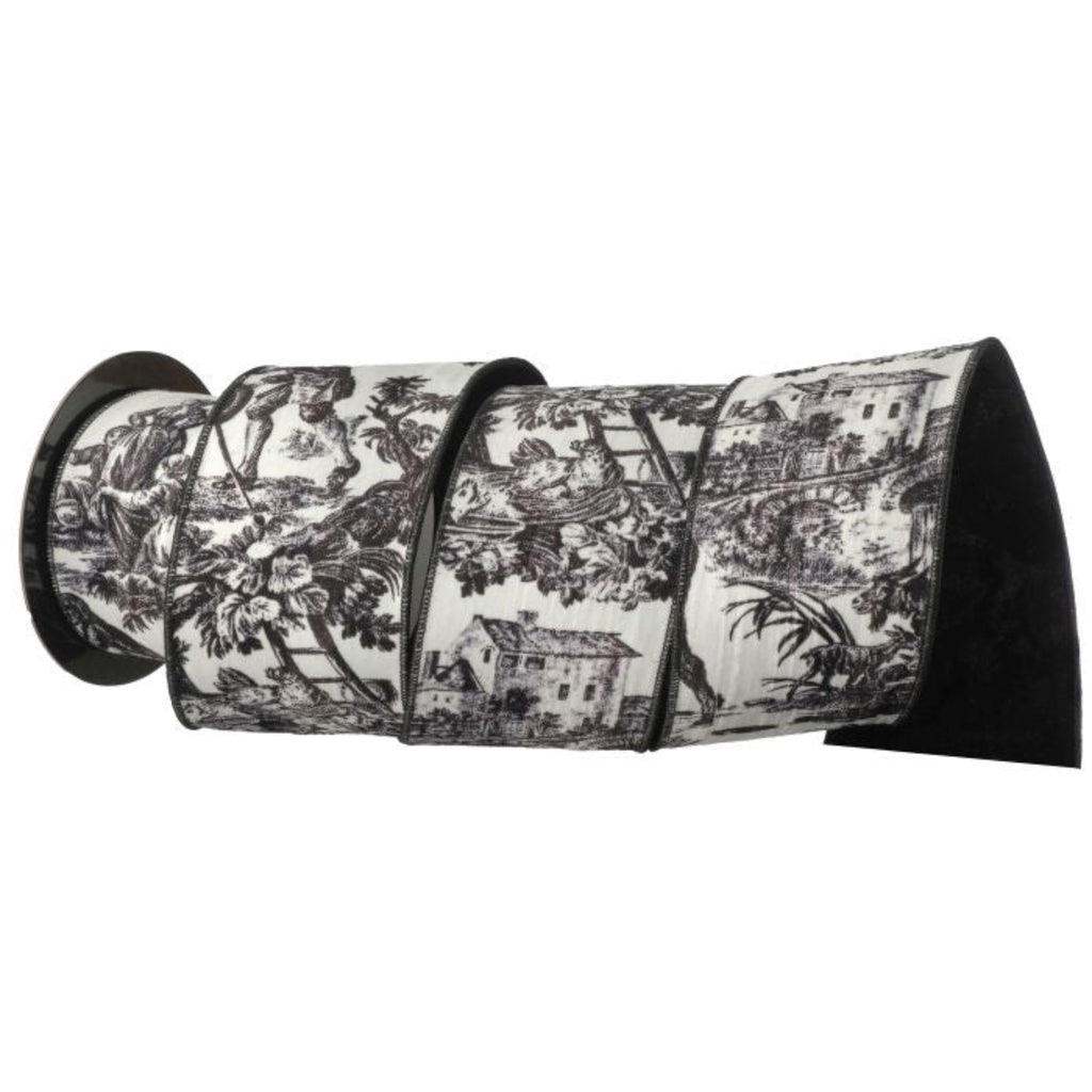 Black White Velvet Toile Ribbon, 4"X10YD – Miss Cayce's